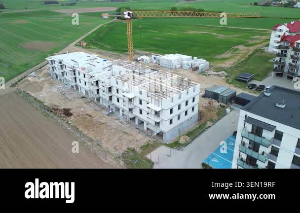 Aerial Footage of MultiStory Building Construction with Tower Crane 4K ...