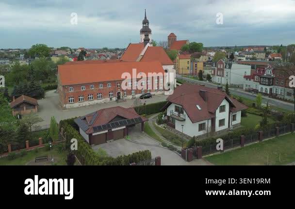 Aerial Footage of Historic Church and Town Center Buildings 4K ProRes ...