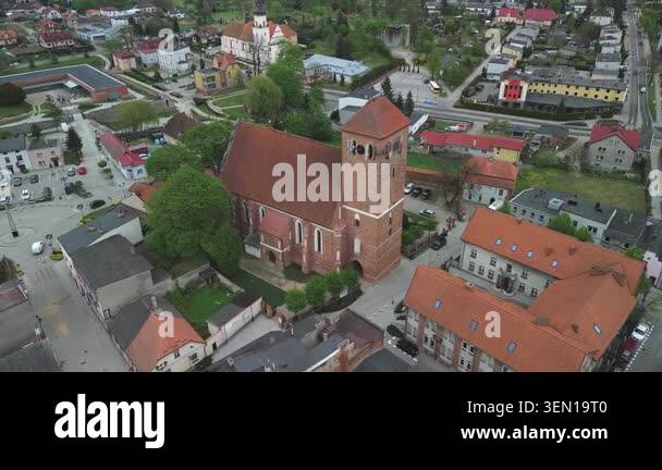 Aerial Footage of Historic Church and Town Center Buildings 4K ProRes ...