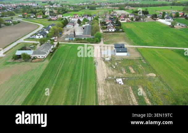 Aerial Footage of Rural Residential Area with Crossroads and Farmland ...
