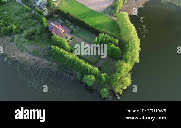 Aerial Footage of Rural Residential Area Near Lake and Forest Road 4K ...