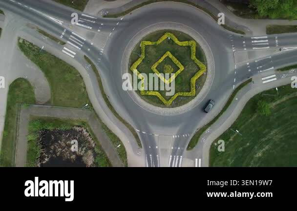 Aerial Footage of Decorative Roundabout with Landscape Design 4K ProRes ...