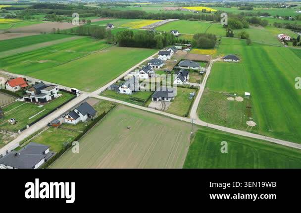 Aerial Footage of Rural Residential Area with Crossroads and Farmland ...