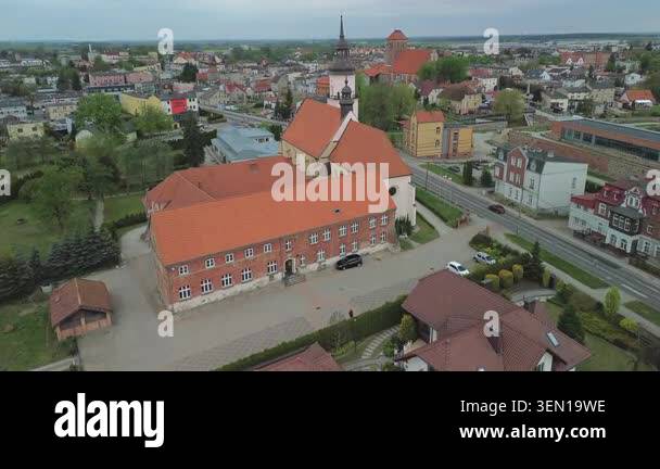 Aerial Footage of Historic Church and Town Center Buildings 4K ProRes ...