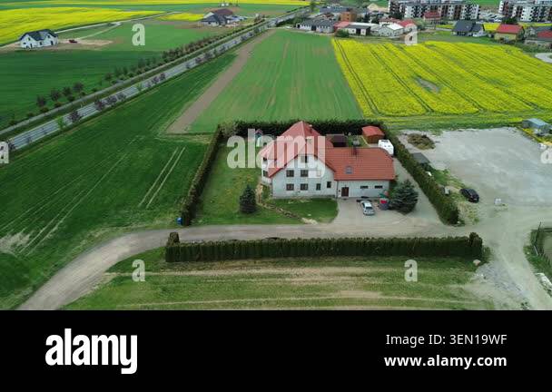 Aerial Footage of Suburban Residential Area with Curved Road and ...