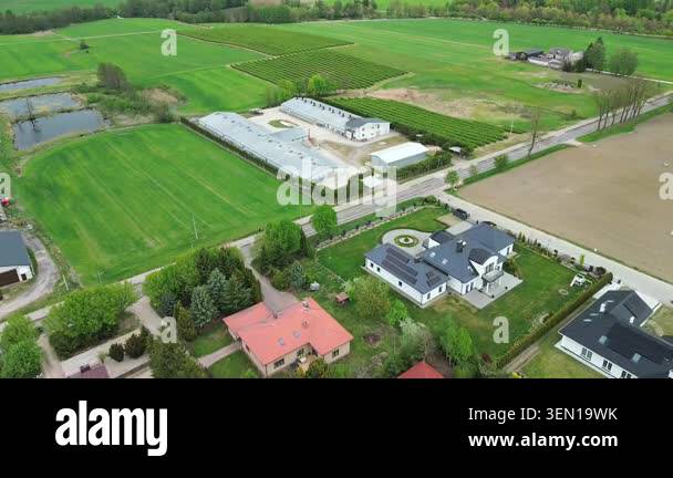Aerial Footage of Rural Residential Area with Crossroads and Farmland ...