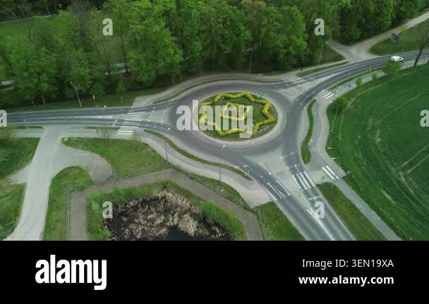 Aerial Footage of Decorative Roundabout with Landscape Design 4K ProRes ...