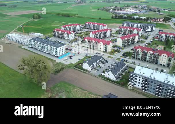 Aerial Footage of Modern Residential Apartment Complex with Parking ...