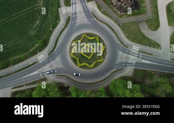 Aerial Footage of Decorative Roundabout with Landscape Design 4K ProRes ...