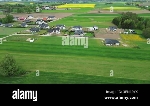 Aerial Footage of Rural Residential Area with Crossroads and Farmland ...