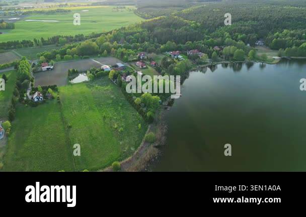Aerial Footage of Lake and Rural Landscape with Forest and Homes 4K ...
