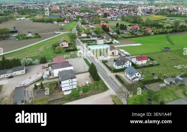 Aerial Footage of Rural Residential Area with Crossroads and Farmland ...