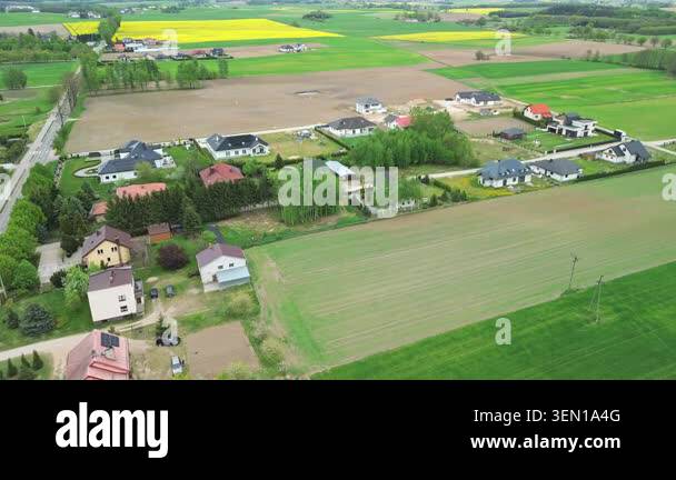 Aerial Footage of Rural Residential Area with Crossroads and Farmland ...