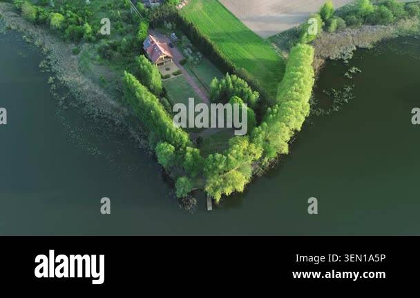 Aerial Footage of Lake and Rural Landscape with Forest and Homes 4K ...