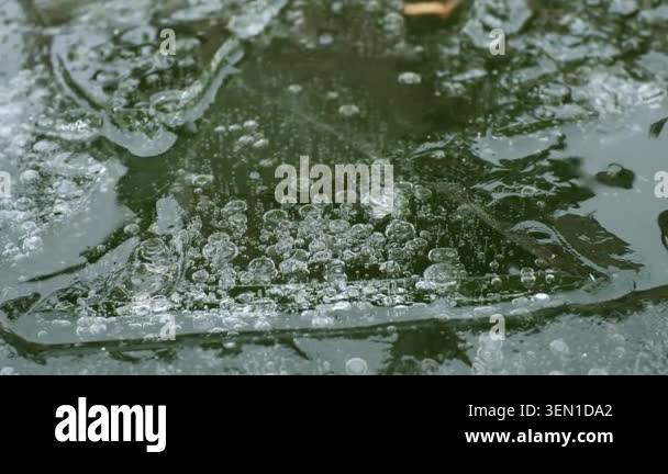 Intricate air bubble patterns in cracked ice. Zoom in Stock Video ...