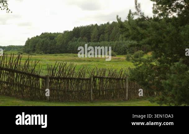 Peaceful natural landscape featuring a rustic wooden fence in the ...