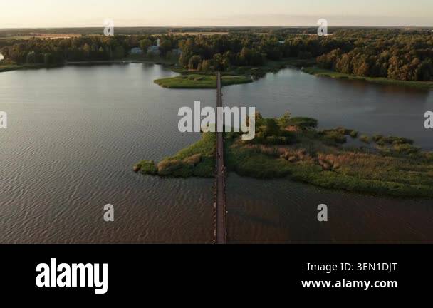 Birzai, Lithuania - August 8, 2023: Aerial view of pedestrian bridge ...