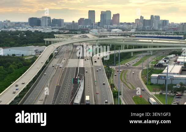 Tampa freeway interchange with elevated road lanes for fast express ...
