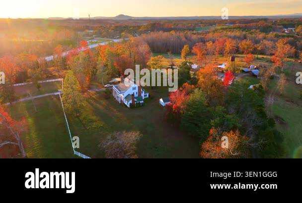 Rural estate houses between golden fall foliage in Appalachian ...