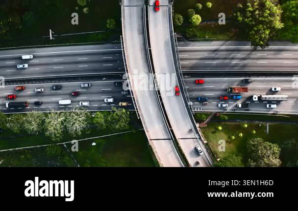 Malaysia, Bangi - March 3, 2023: Overhead view of highway flyover with ...