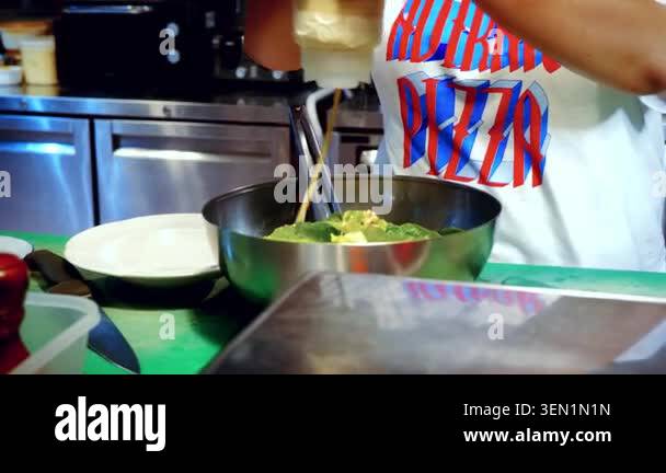 Authentic Italian food making process in traditional Italian restaurant ...