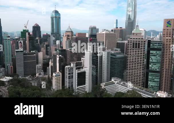 Aerial scenic drone footage of buildings and skyscrapers in downtown ...