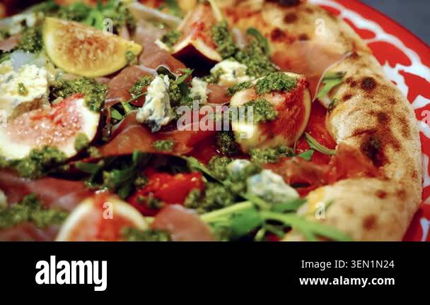 Authentic pizza making process in traditional Italian pizzeria, while ...