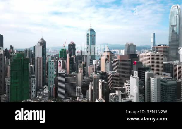 Aerial scenic drone footage of buildings and skyscrapers in downtown ...