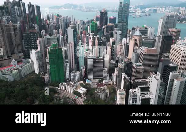 Aerial scenic drone footage of buildings and skyscrapers in downtown ...