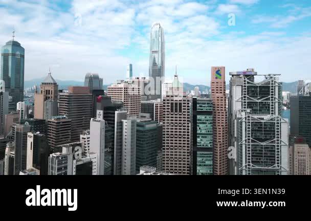 Aerial scenic drone footage of buildings and skyscrapers in downtown ...