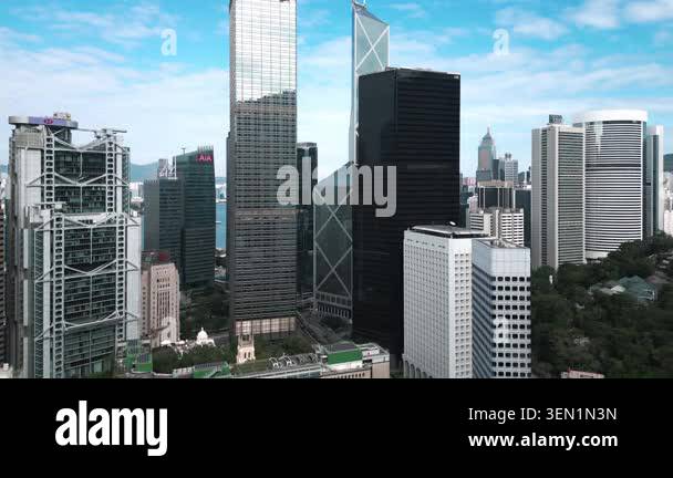 Aerial scenic drone footage of buildings and skyscrapers in downtown ...