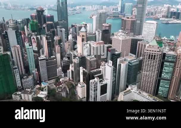 Aerial scenic drone footage of buildings and skyscrapers in downtown ...