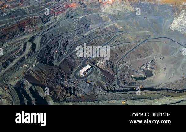 Huge iron ore open pit mining of iron ore aerial 4K video Stock Video ...