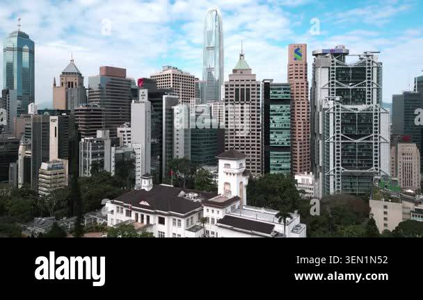 Aerial scenic drone footage of buildings and skyscrapers in downtown ...