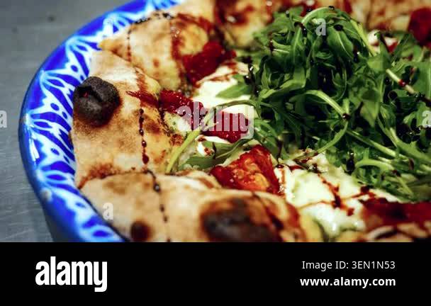 Authentic pizza making process in traditional Italian pizzeria, while ...