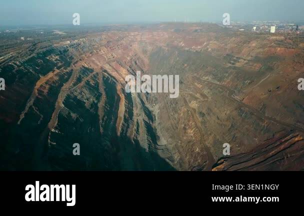 Huge iron ore open pit mining of iron ore aerial 4K video Stock Video ...