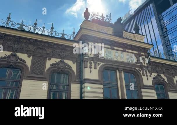 Low angle view of an elegant historic facade in central Moldova ...