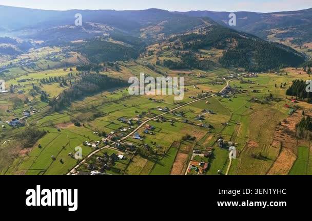 Aerial drone view of Ciocanesti area in Bucovina, Romania, showcasing ...