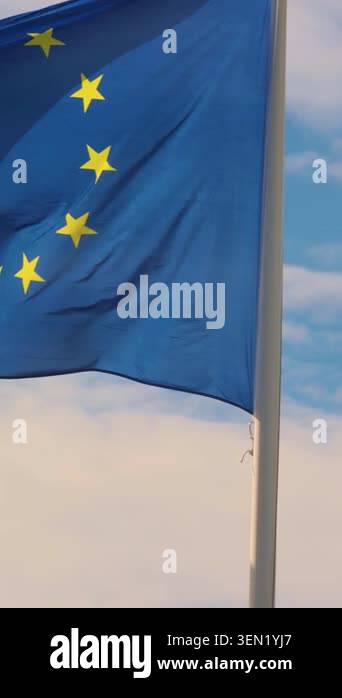 France and EU flag on flagpole. French Republic and The European Union ...