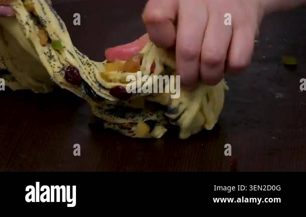 series of baking videos shows a woman rolling soft yeast dough filled ...