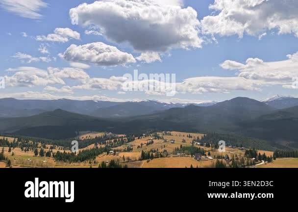 Aerial drone view of the Carpathian Mountains near Mestecanis Pass ...