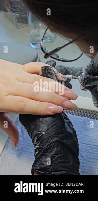 Collection of manicure procedures showing removal of old coating nail ...