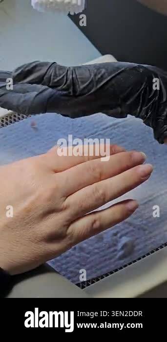 Collection of manicure procedures showing removal of old coating nail ...