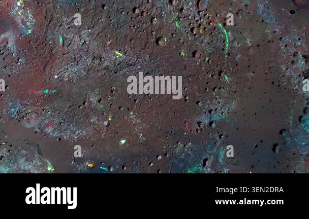 Abstract Alien Planet Surface with Colorful Mineral Glows and Impact ...