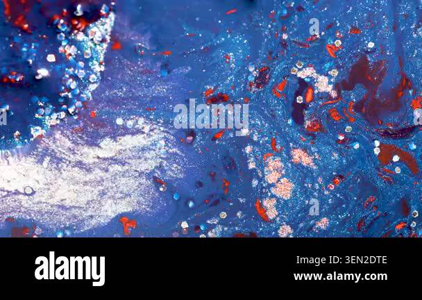 Blue Liquid Acrylic Ink with Copper Metallic Pigments Abstract Fluid ...