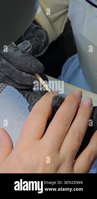 Collection of manicure procedures showing removal of old coating nail ...
