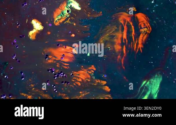 Mysterious cosmic nebula with glowing orange and green formations Stock ...