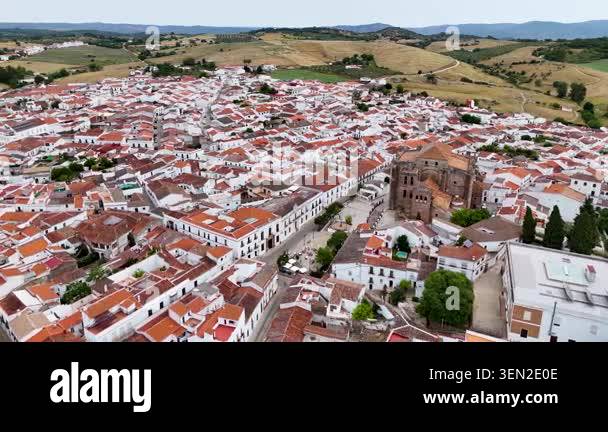 Picturesque Spanish town of Cazalla de la Sierra with white houses and ...