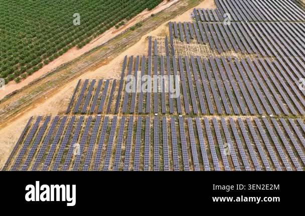 Immense solar farm with photovoltaic panels generating clean ...