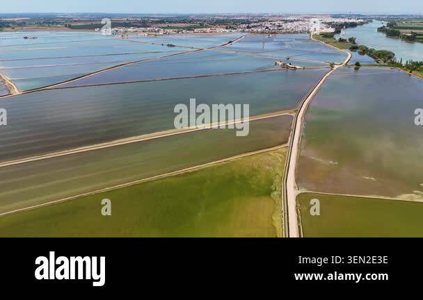 High aerial view of flooded rice paddies in La Puebla del Rio ...